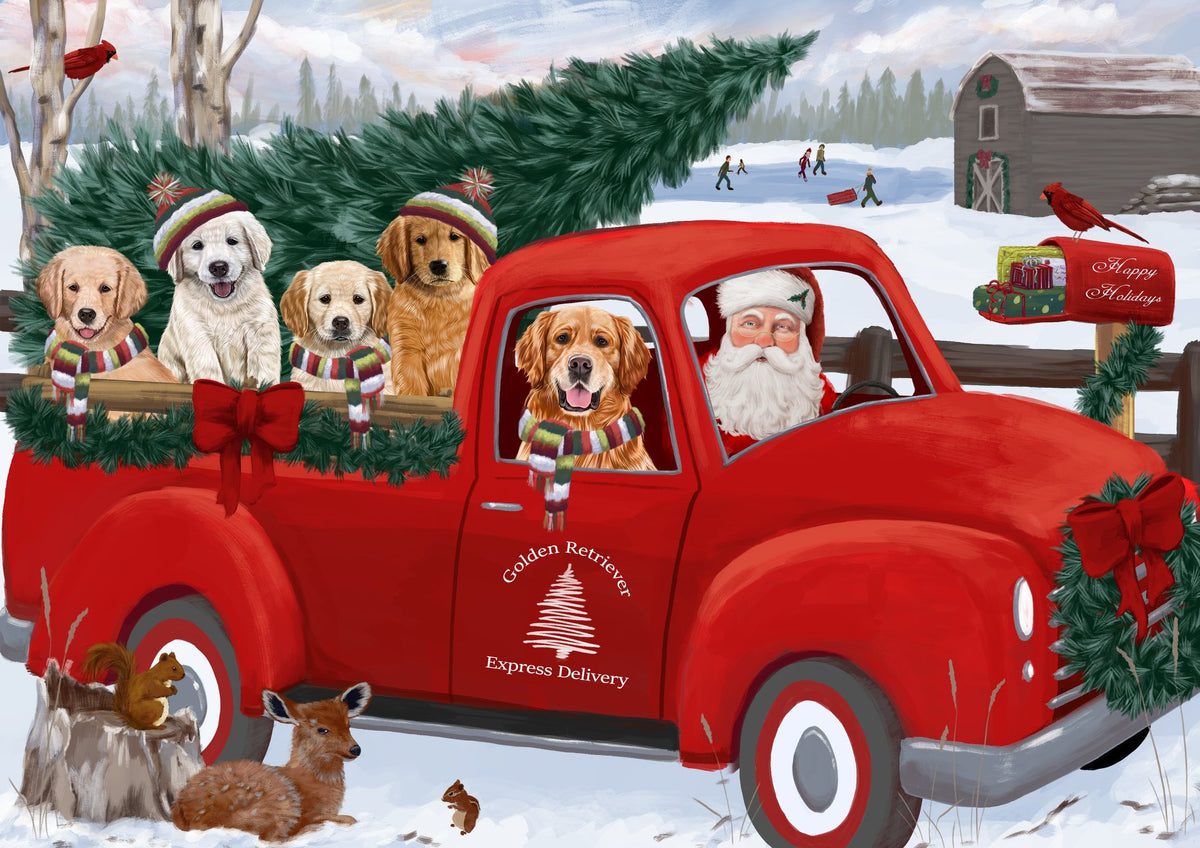 Christmas Santa Express Delivery Red Truck Dogs Printed gifts
