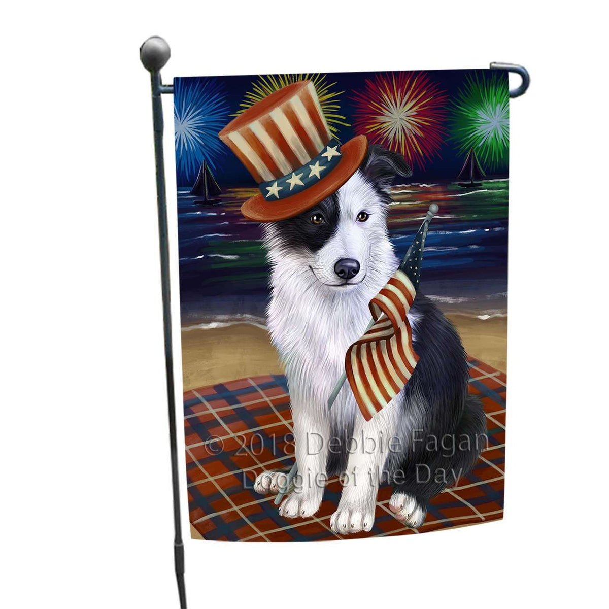 4th of July Independence Day Firework Border Collie Dog Garden Flag GF
