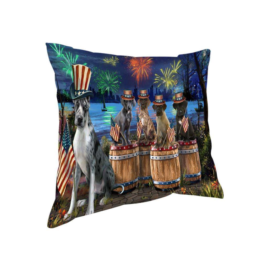 4th of July Independence Day Fireworks Great Danes at the Lake Pillow