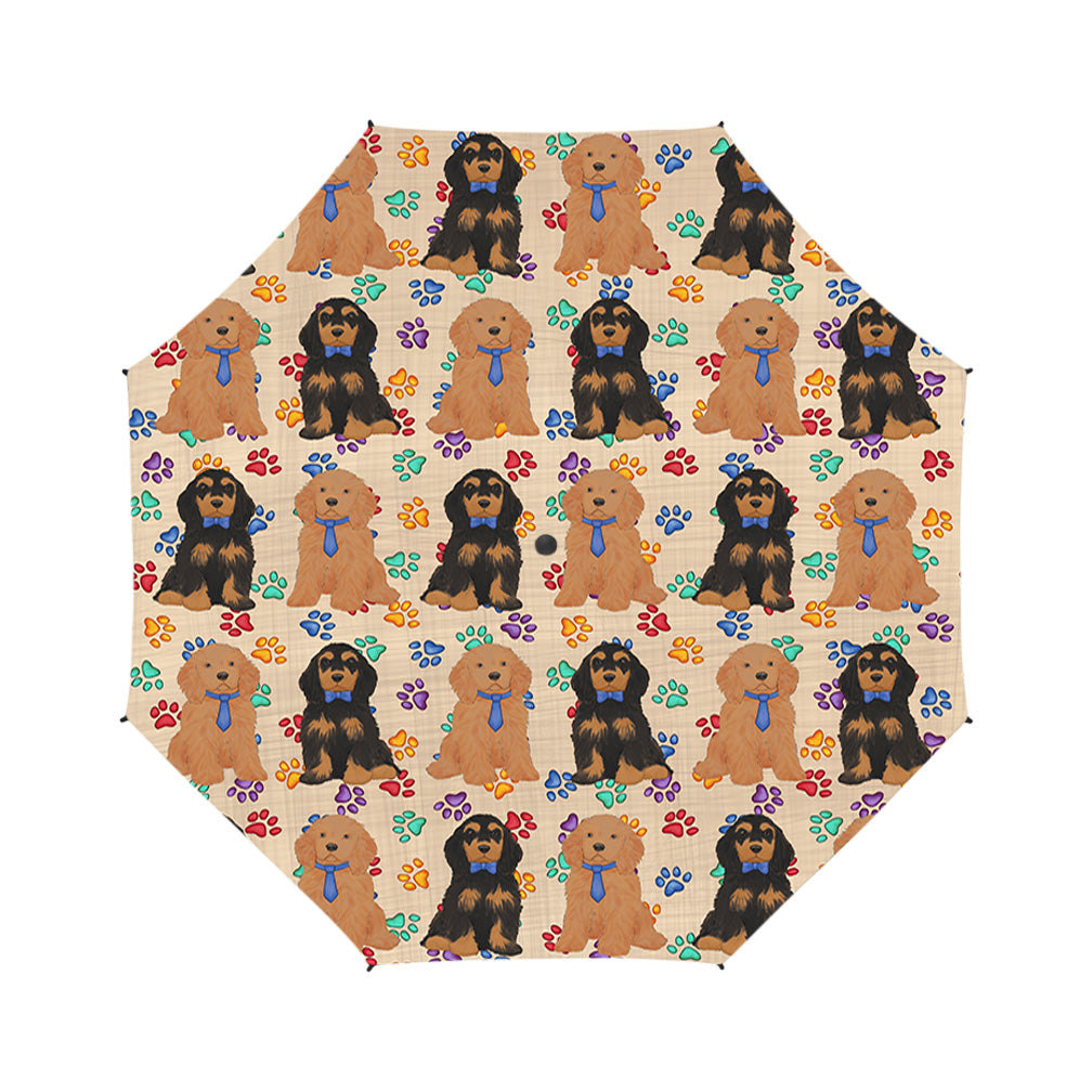Rainbow Paw Print Cockapoo Dogs Blue Semi-Automatic Foldable Umbrella