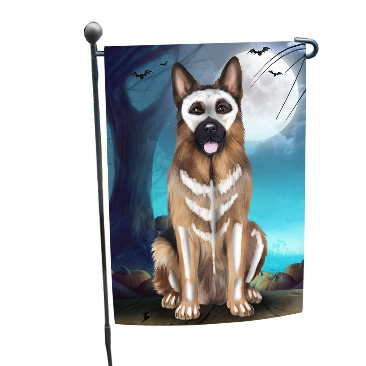 Happy Halloween Trick or Treat German Shepherd Dog Skeleton Garden Fla