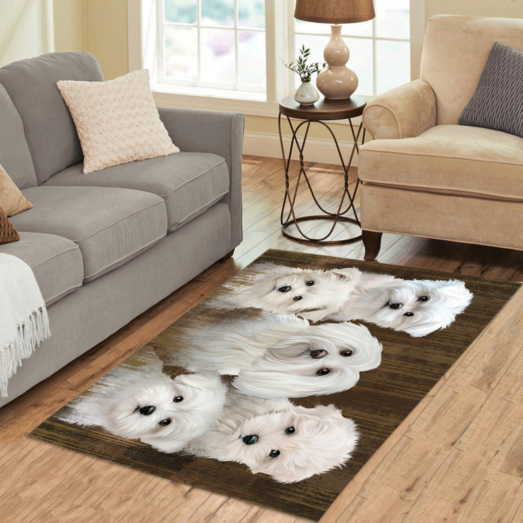 Rustic Maltese Dogs Area Rug