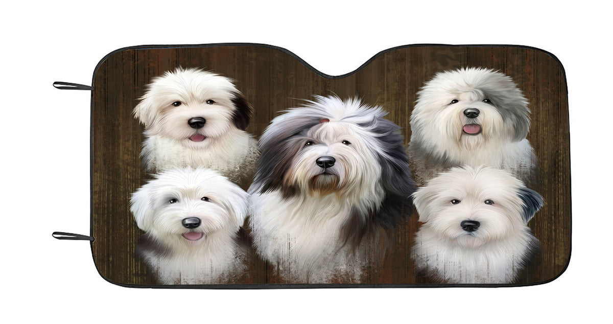 Rustic Old English Sheepdogs Car Sun Shade