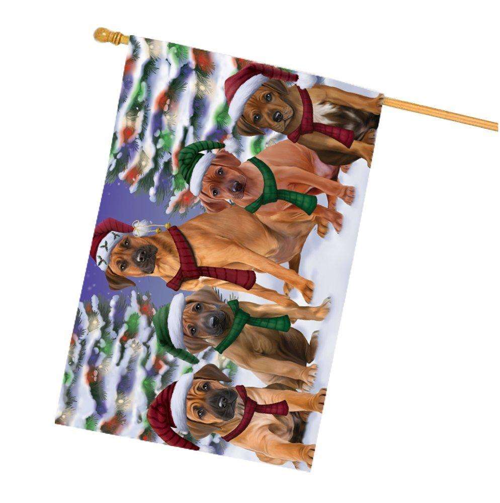 Rhodesian Ridgebacks Dog Christmas Family Portrait in Holiday Scenic B
